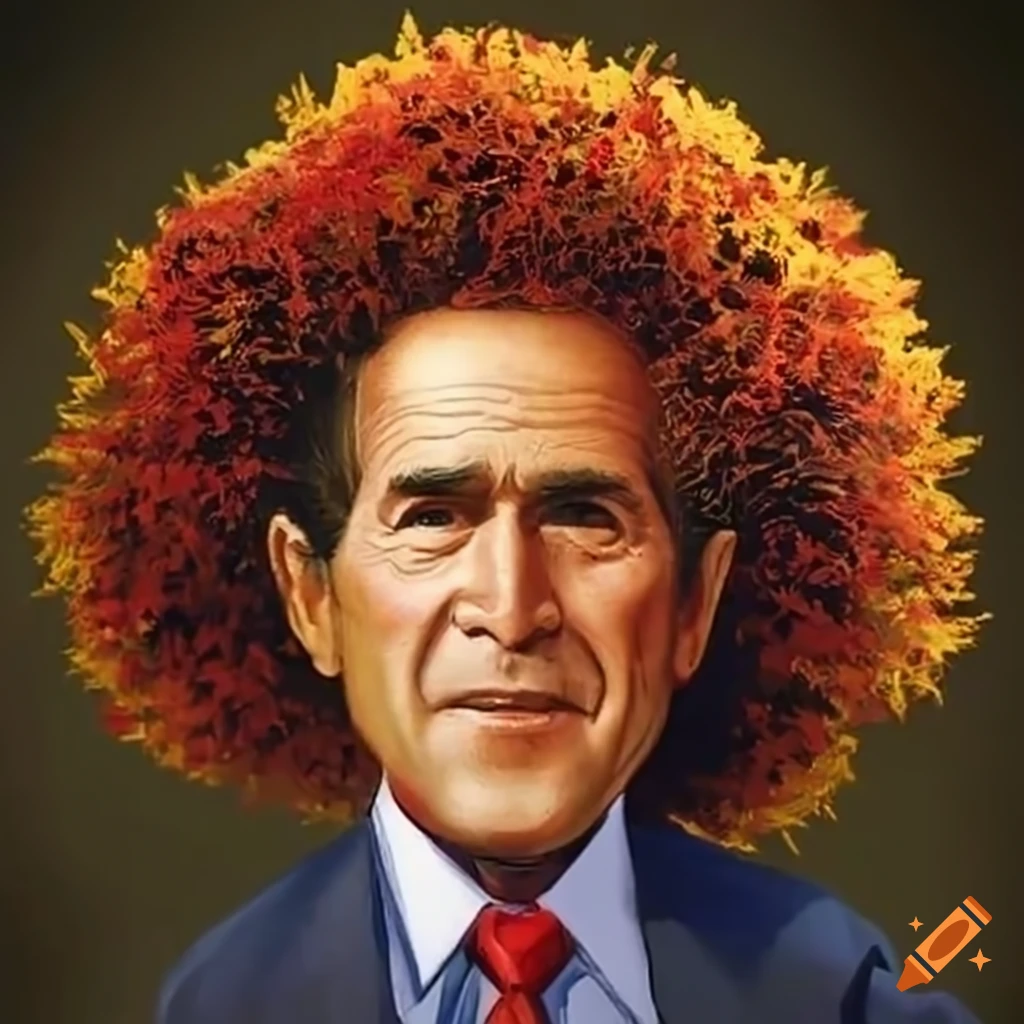 Satirical image of george w. bush with a shrub afro on Craiyon
