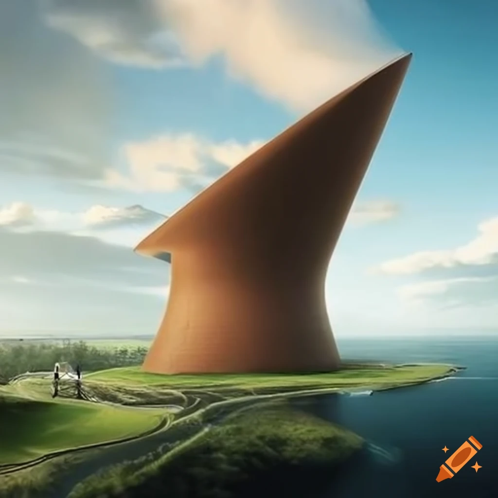 Concept art of a sustainable cone-shaped house on Craiyon
