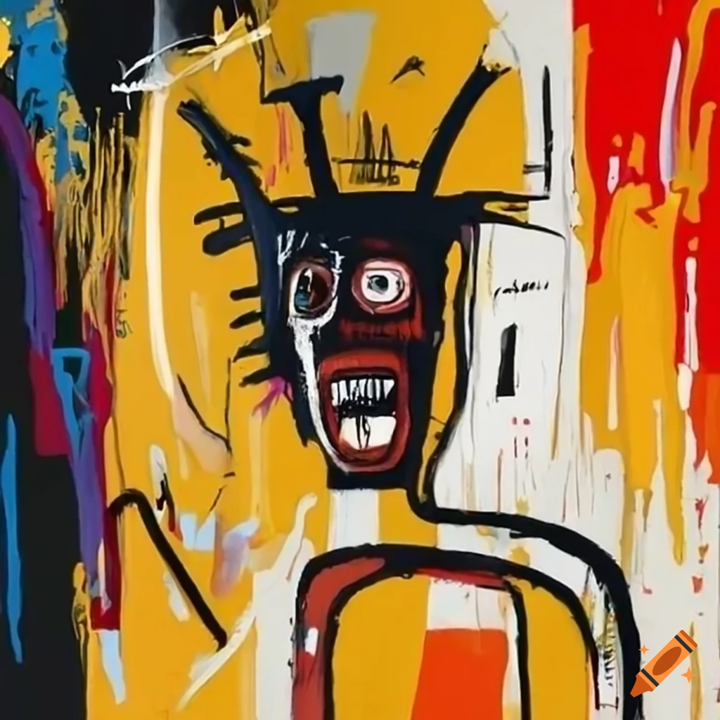 Painting of expressive human body movement with Basquiat symbols on Craiyon