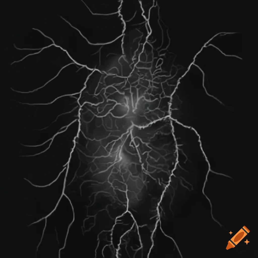 Black and white depiction of lightning resembling neuron activations on ...