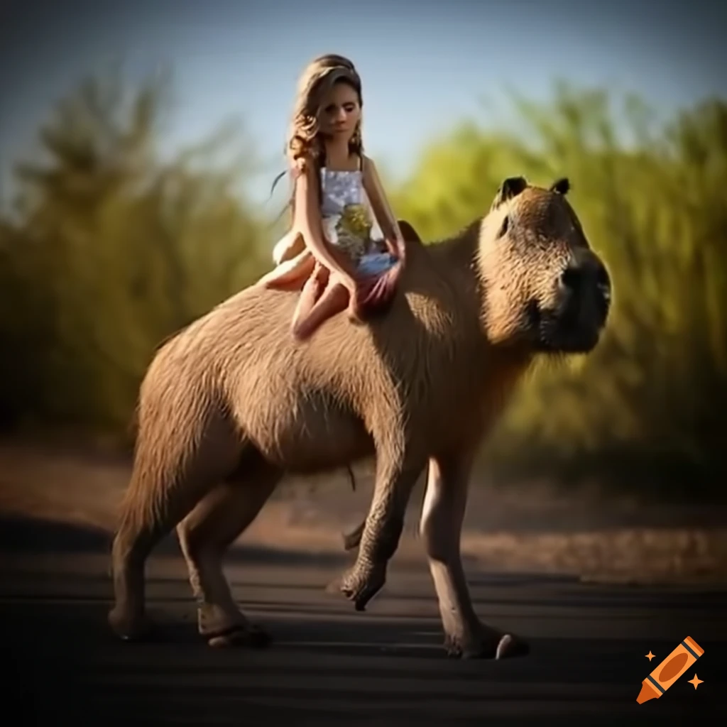 Girl riding a capybara
