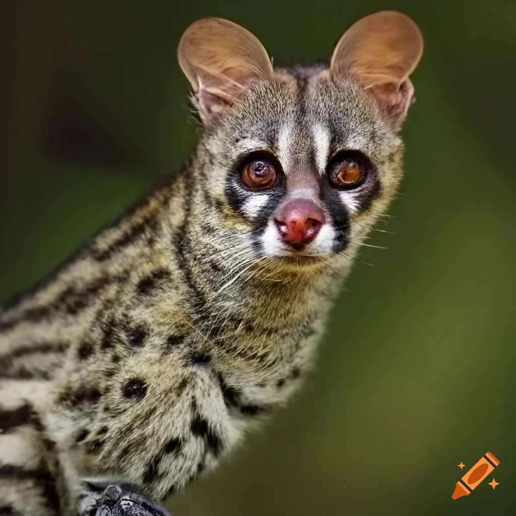 Close-up of a detailed genetta in the forest