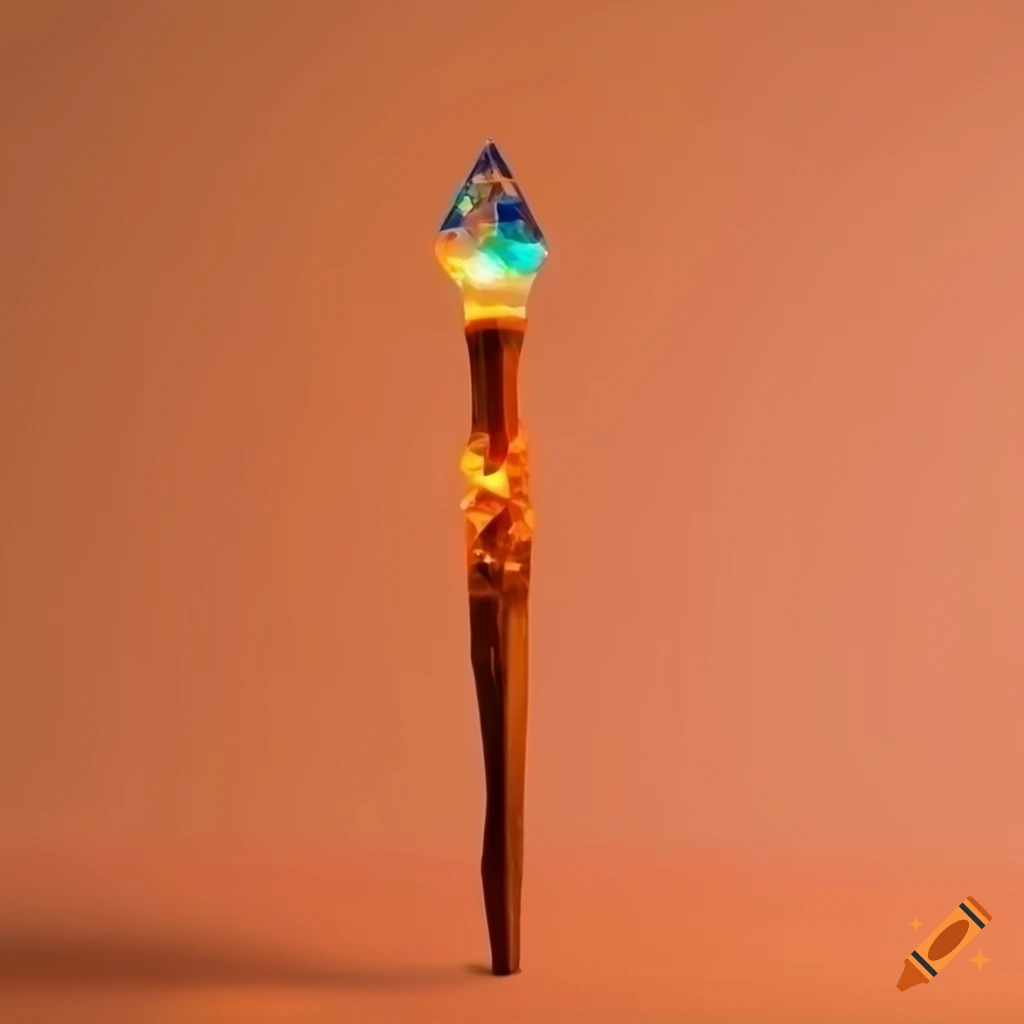 Glowing orange crystal fairy wand on white background on Craiyon