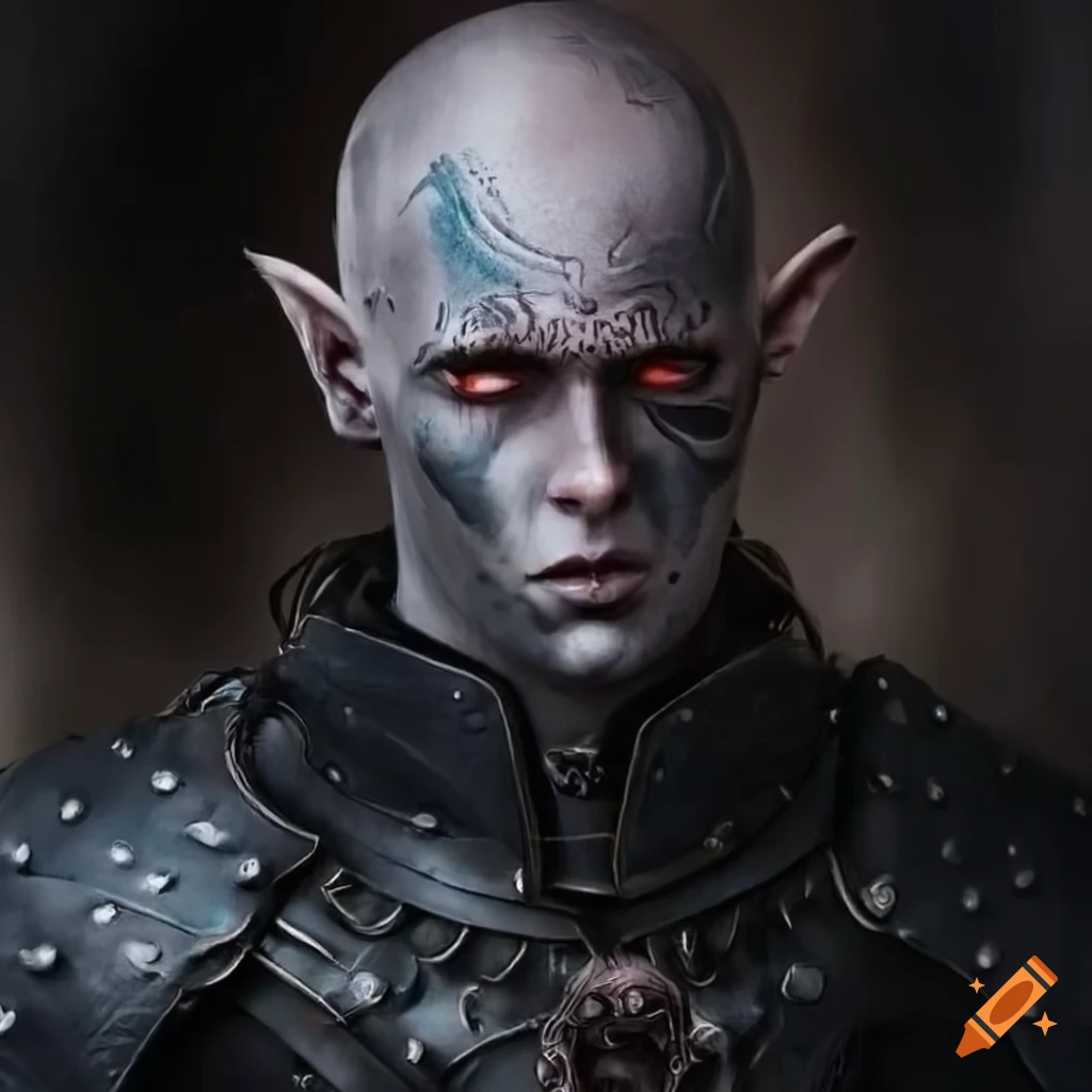 Dark elf with tattoos and black leather armor