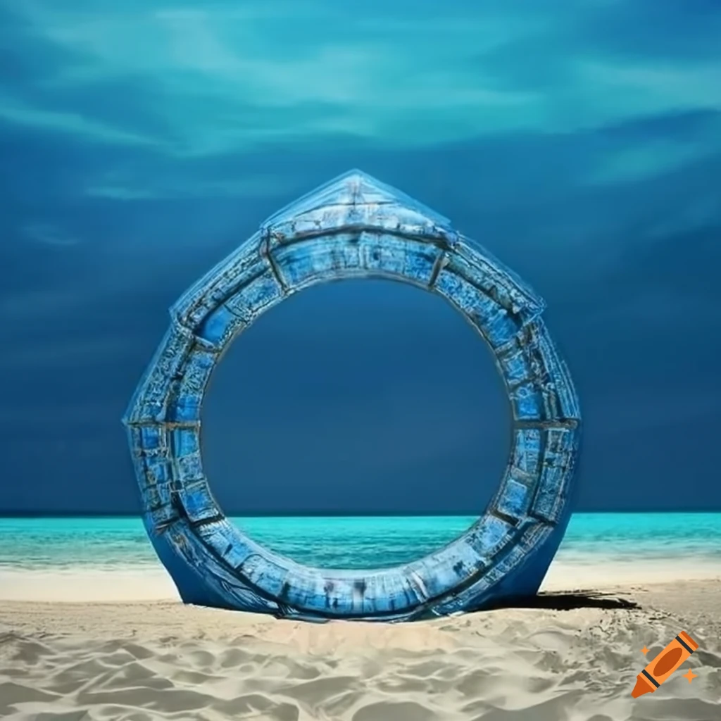 Blue stargate on a sunny beach