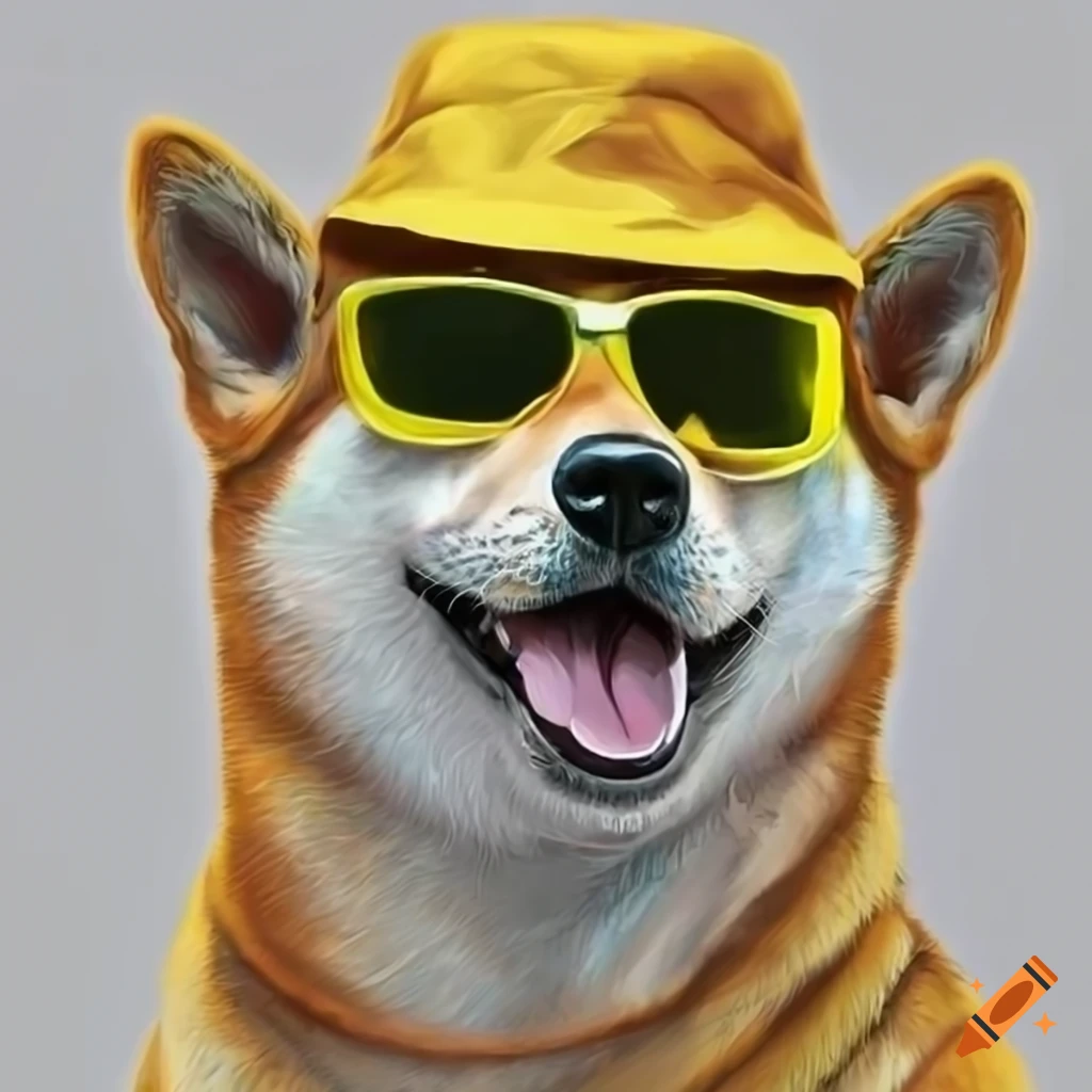 Hyper Realistic Portrait Drawing Of A Shiba Inu With Sunglasses And Hat 