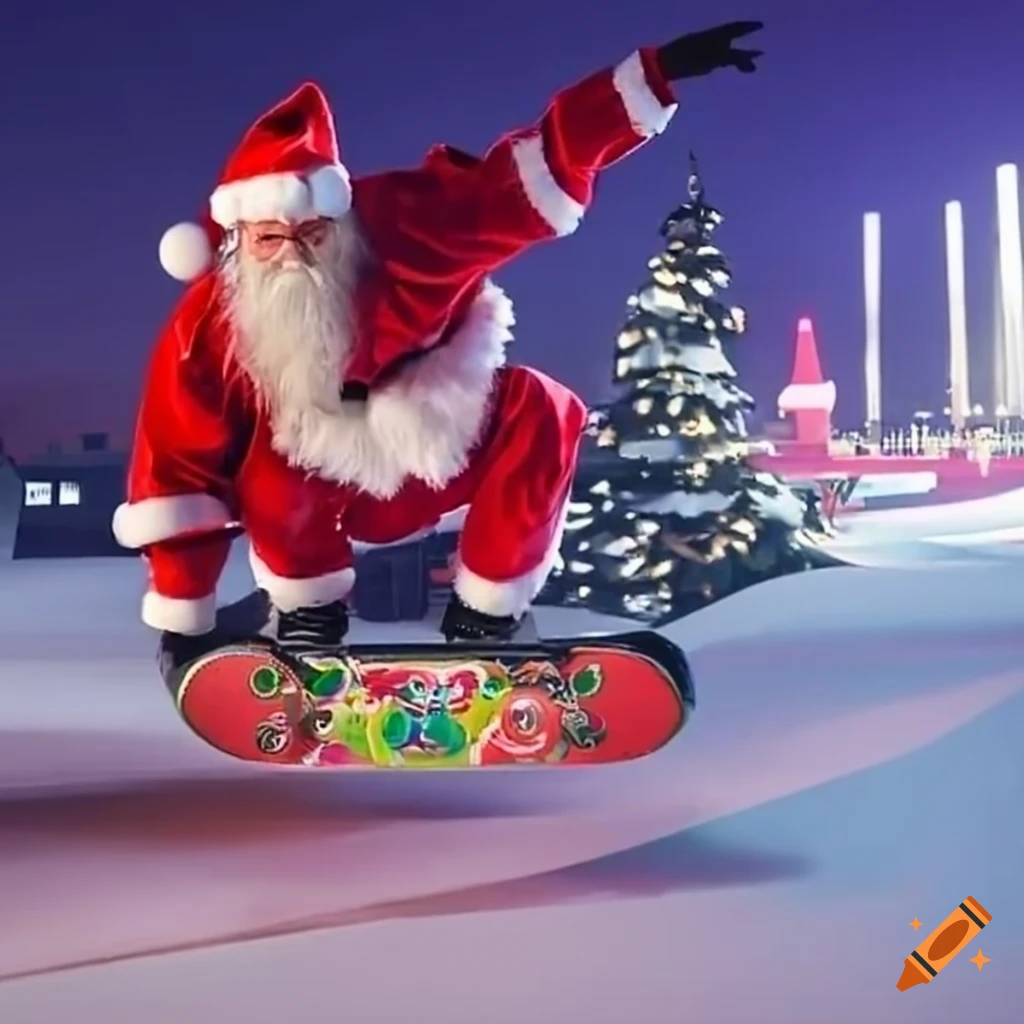 Santa claus participating in extreme sports on Craiyon