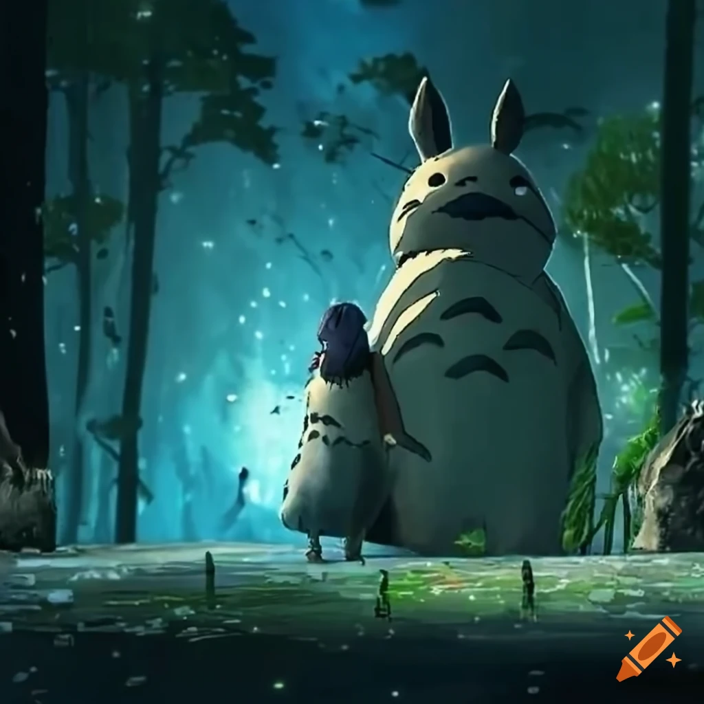Totoro-style video game forest with forced perspective on Craiyon