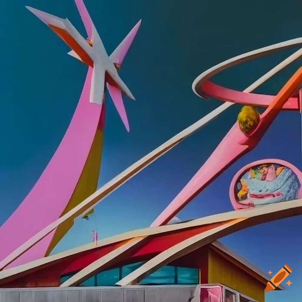 Colorful googie architecture at historical archive on Craiyon
