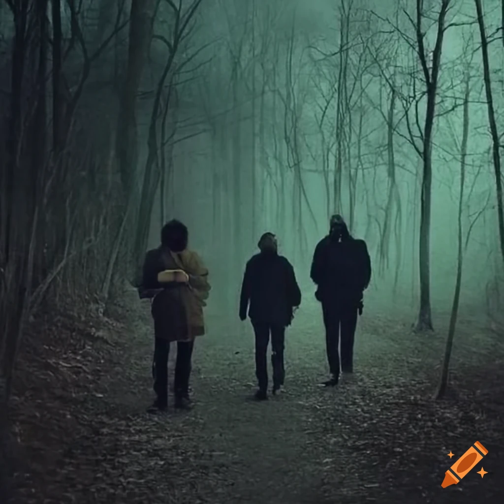 Mysterious path leading to a hidden area with three friends on Craiyon