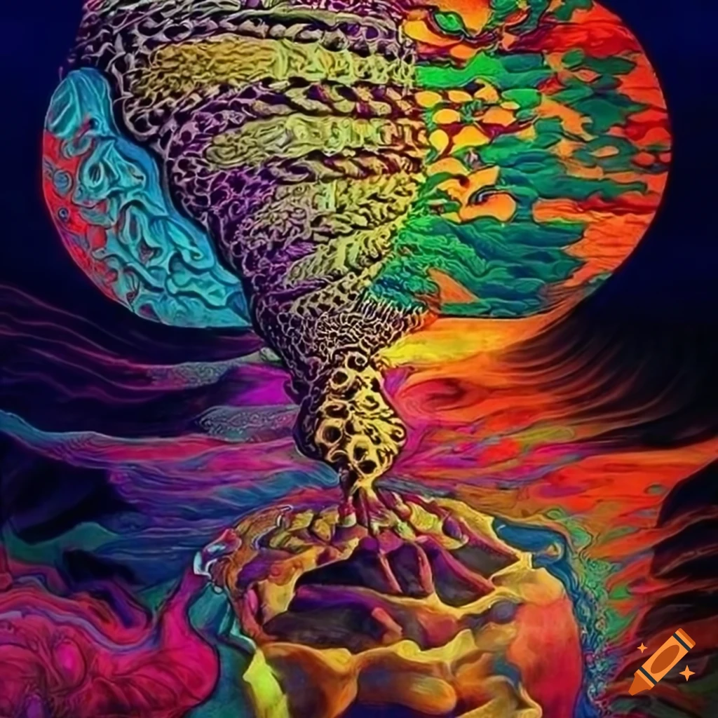 Psychedelic version of an m.c. escher artwork on Craiyon