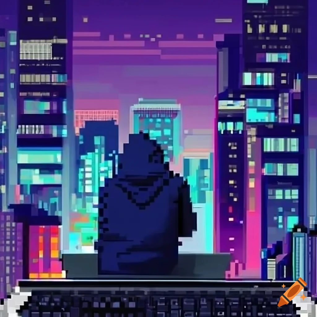 8bit pixel art of a futuristic hacker city on Craiyon