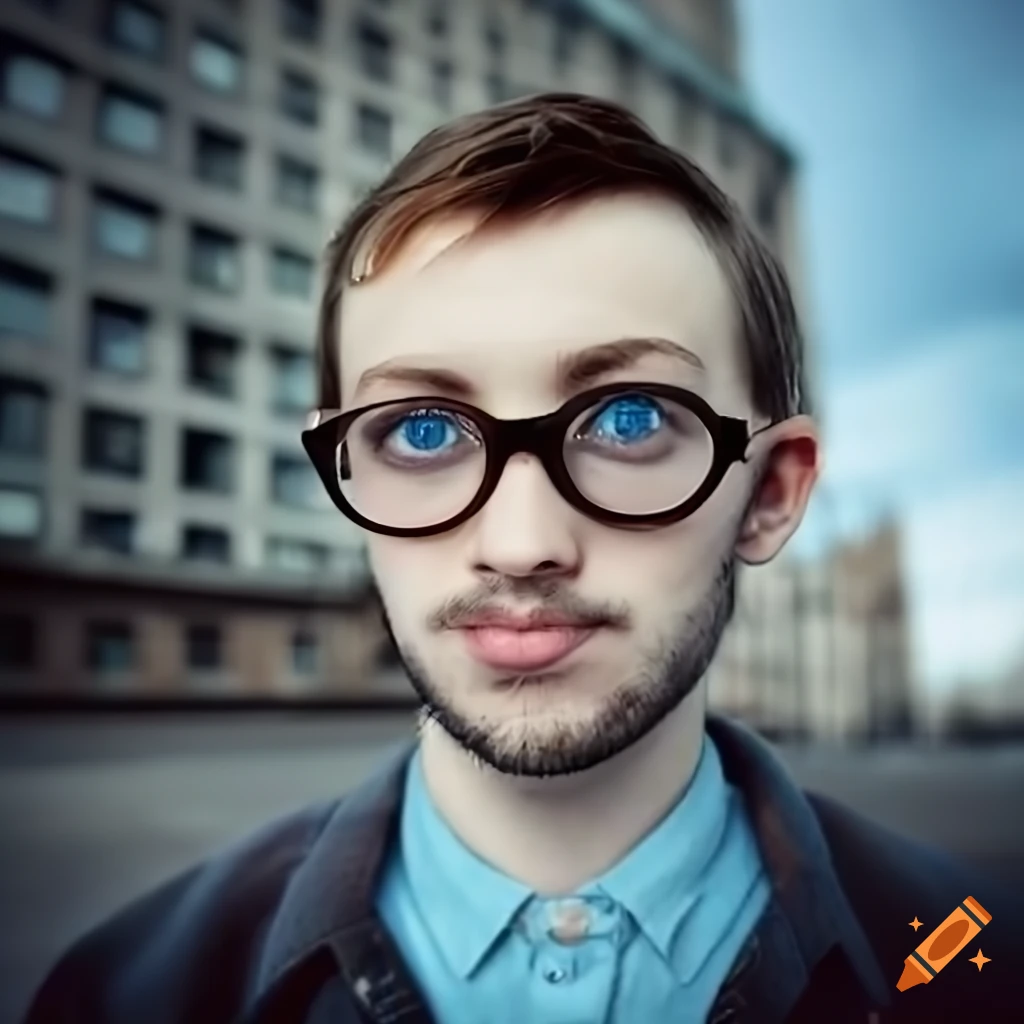 Portrait of a young european man with wild brown hair and wooden ...
