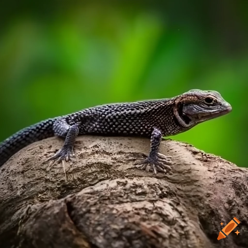 Scaly black lizard standing on hind legs on Craiyon