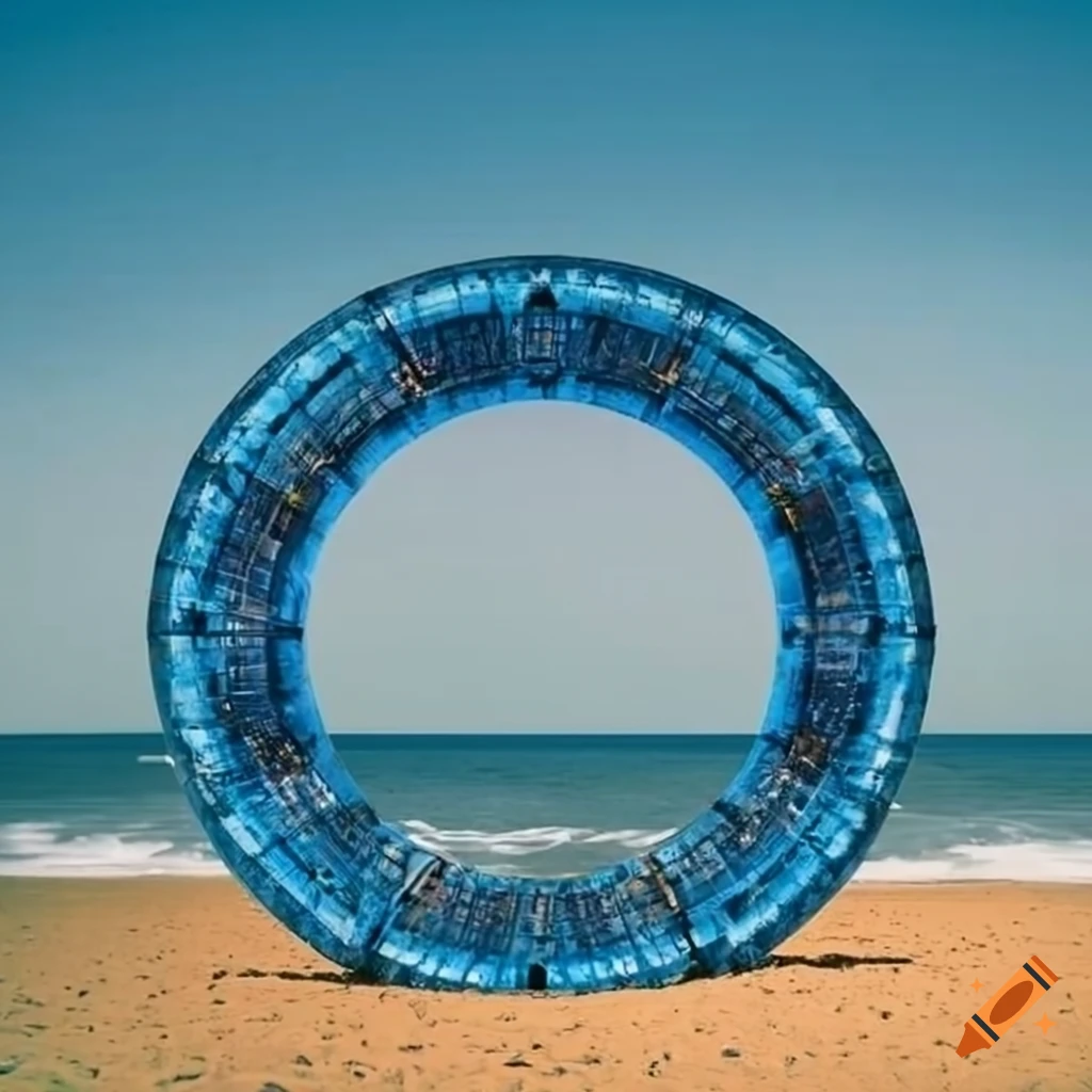 Blue stargate on a sunny beach on Craiyon