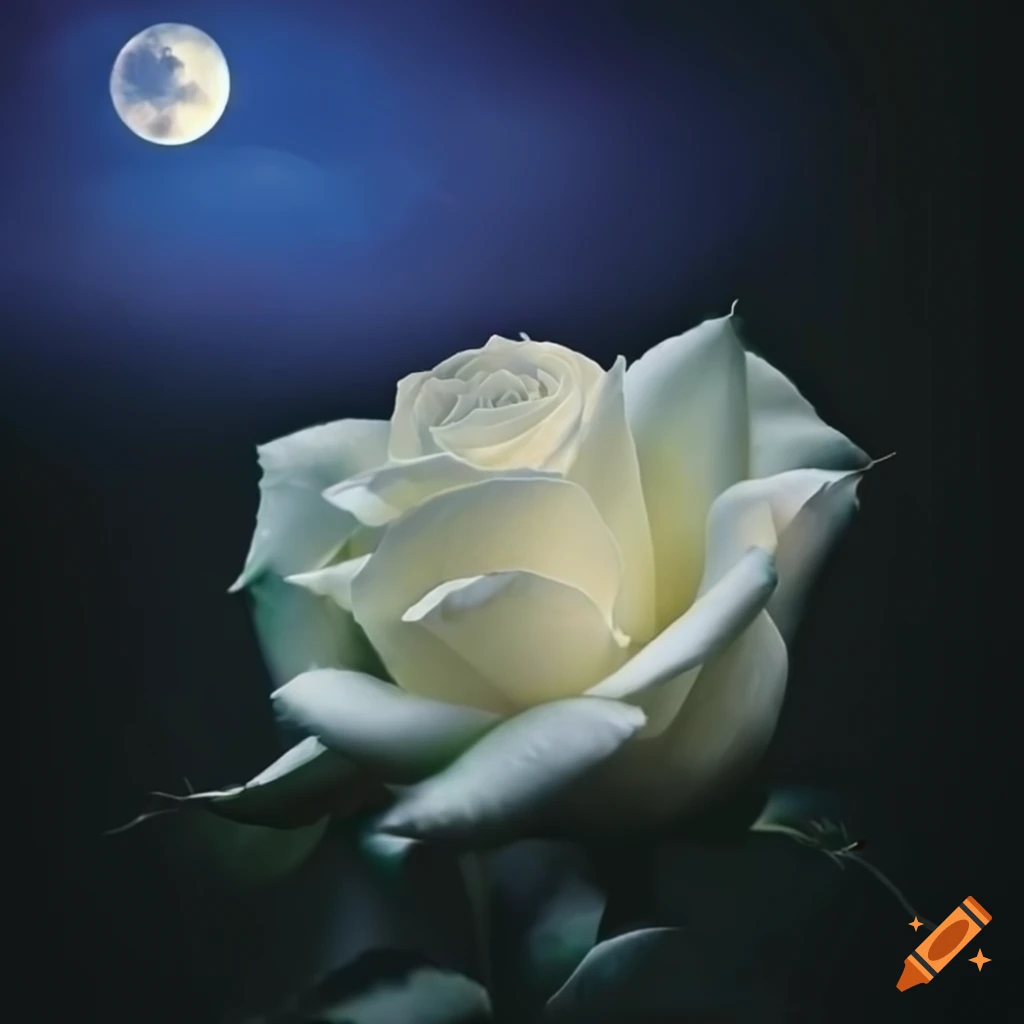 White rose illuminated by moonlight