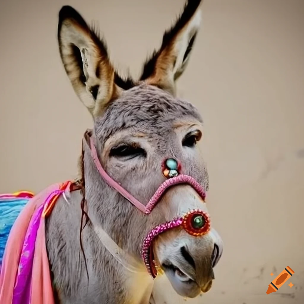 Donkey wearing a sari with a bindi on Craiyon