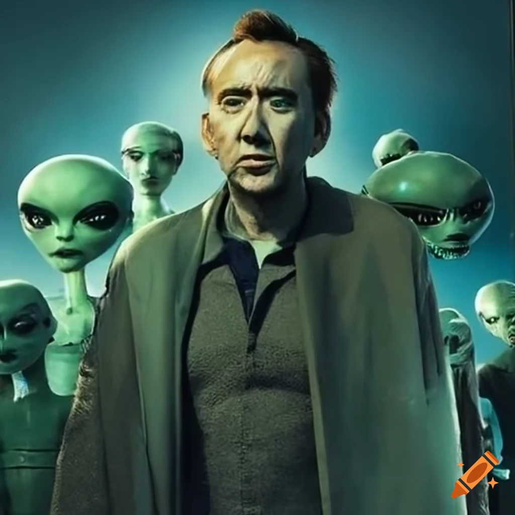 Nicolas cage meeting aliens at starbucks on Craiyon