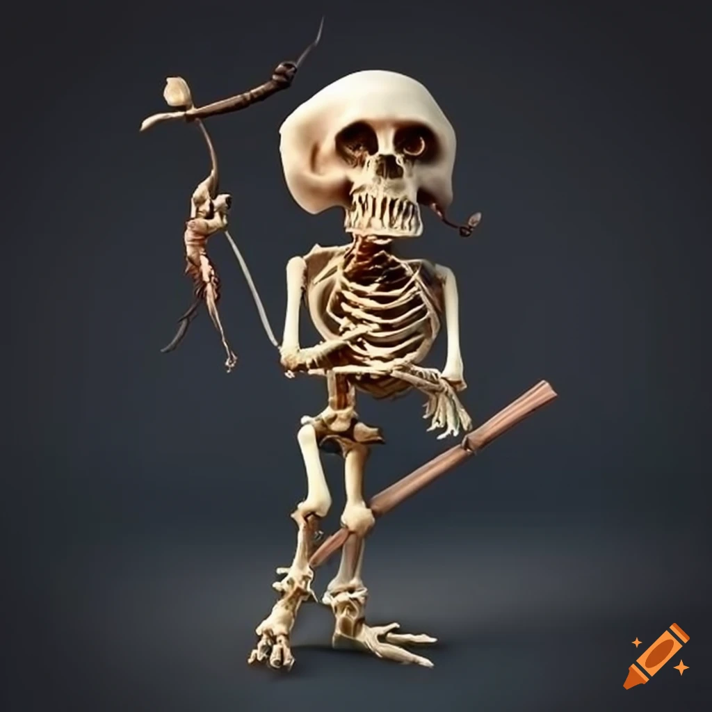 Skeleton with gemstone encrusted golden plating and electric wiring in ...