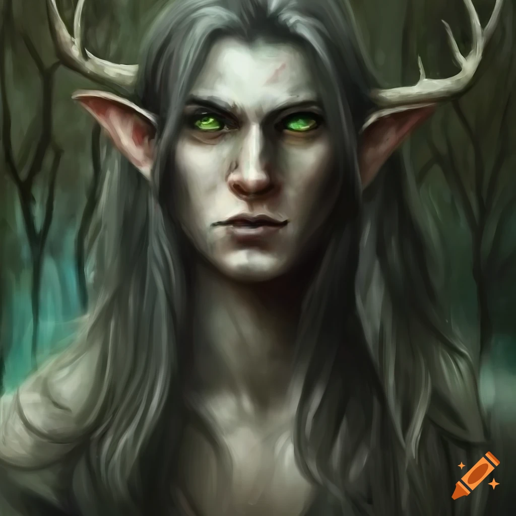 Portrait of a handsome male elf in dark robes on Craiyon