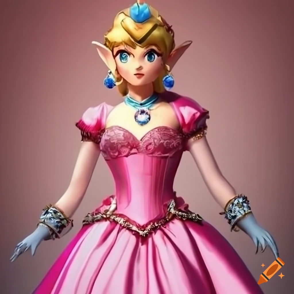 Link cosplay wearing pink silk ballgown