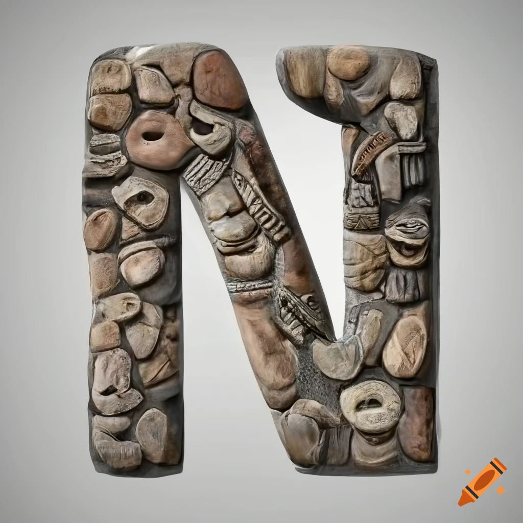 Ultra realistic stone letter a with african mask engravings