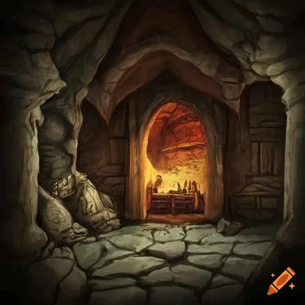 Illustration of an old dungeon with a dragon