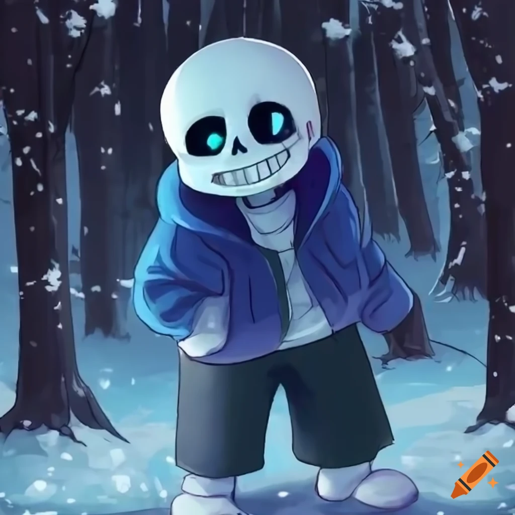 Cartoon style character sans from undertale in snowdin forest ...