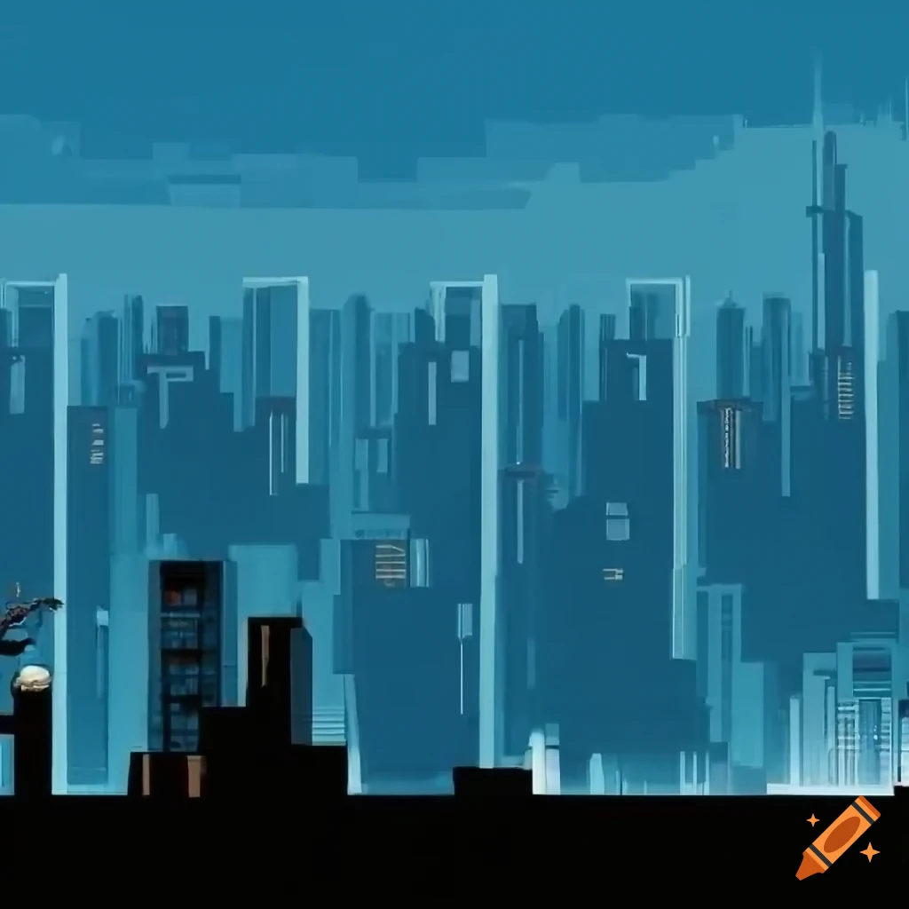 2D game fight scene on a skyscraper balcony on Craiyon