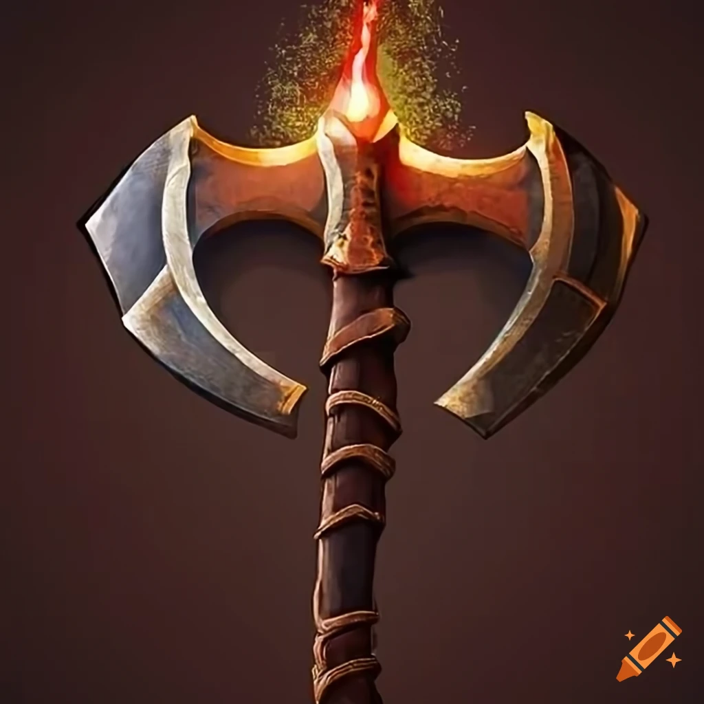 Flaming fantasy axe on Craiyon