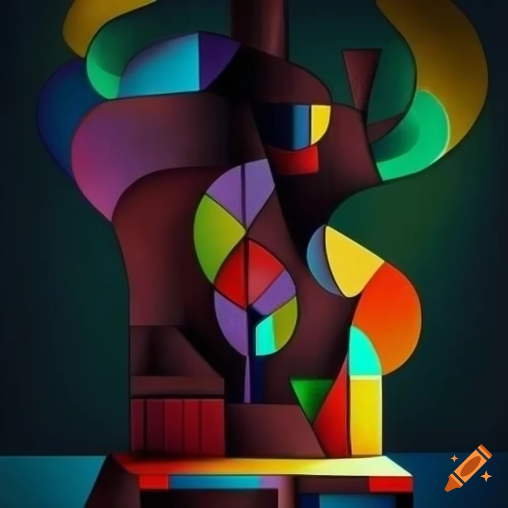 Surrealist cubism art with subtle colors and black accents