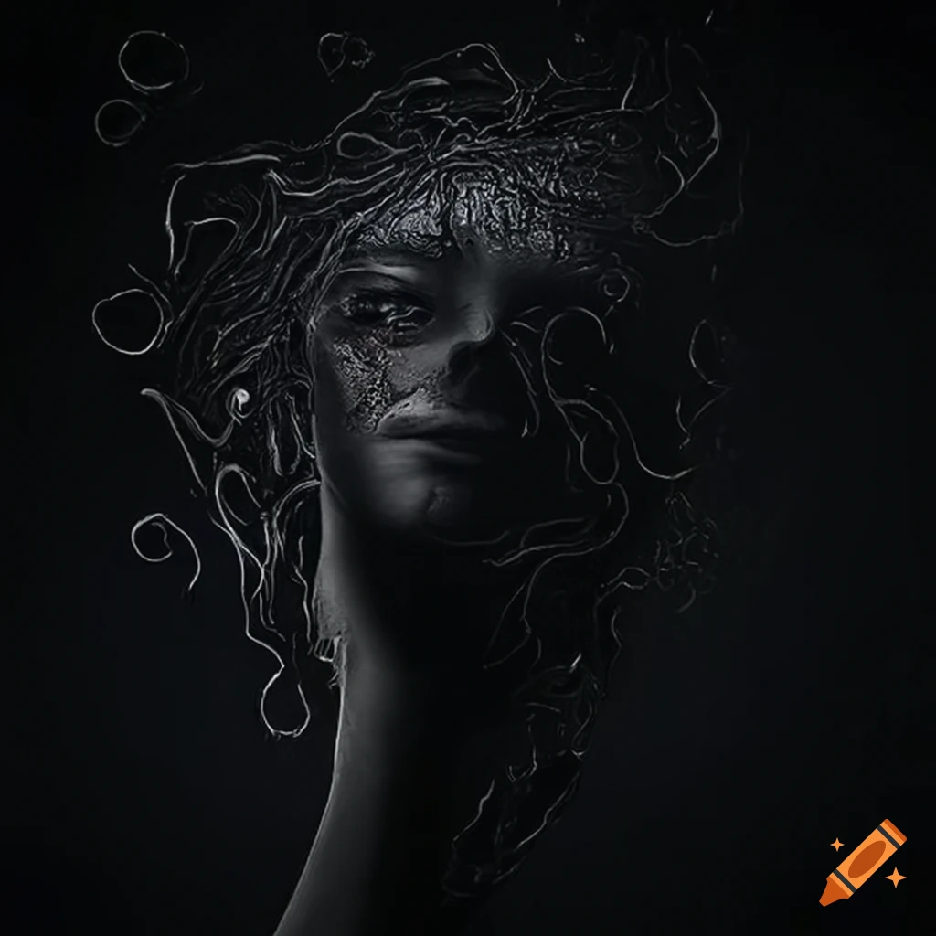 Mysterious figure surrounded by dark tendrils on Craiyon