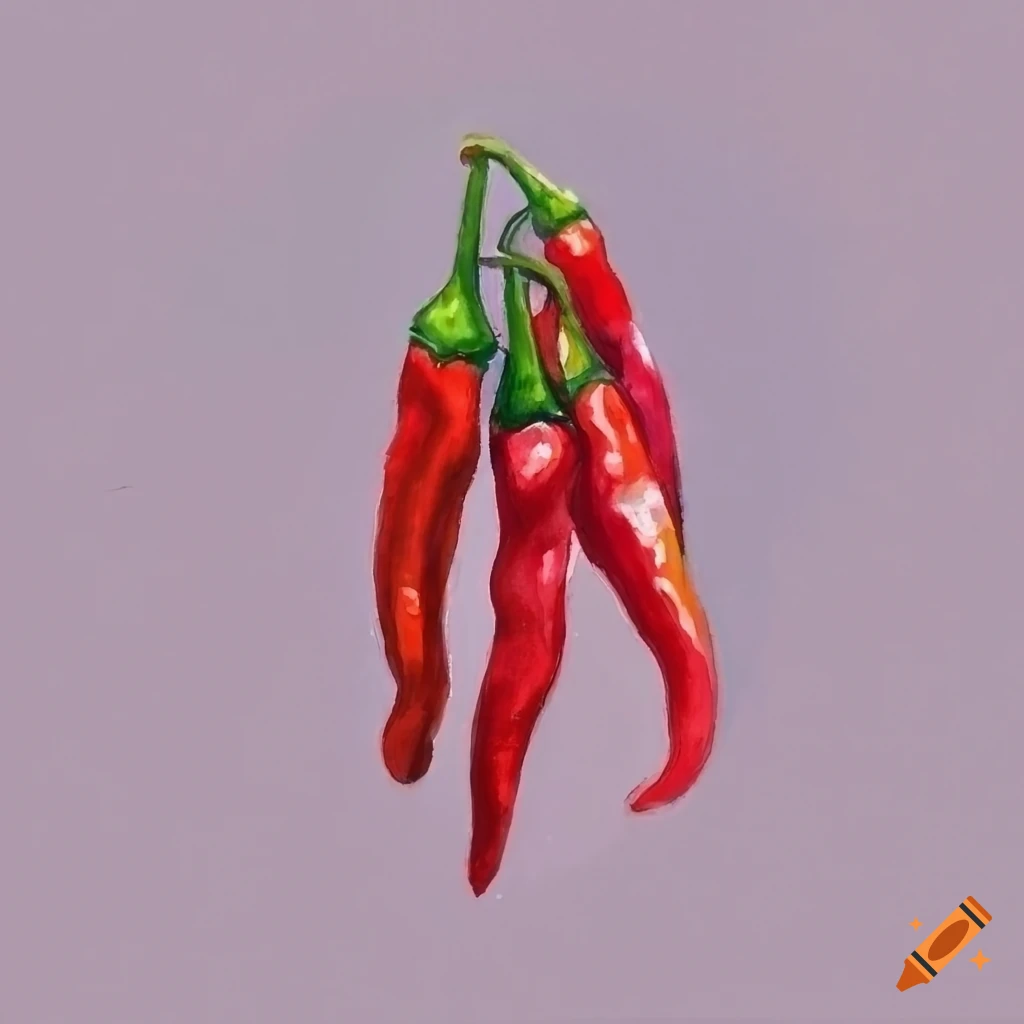 Watercolor painting of chili peppers on a colored background