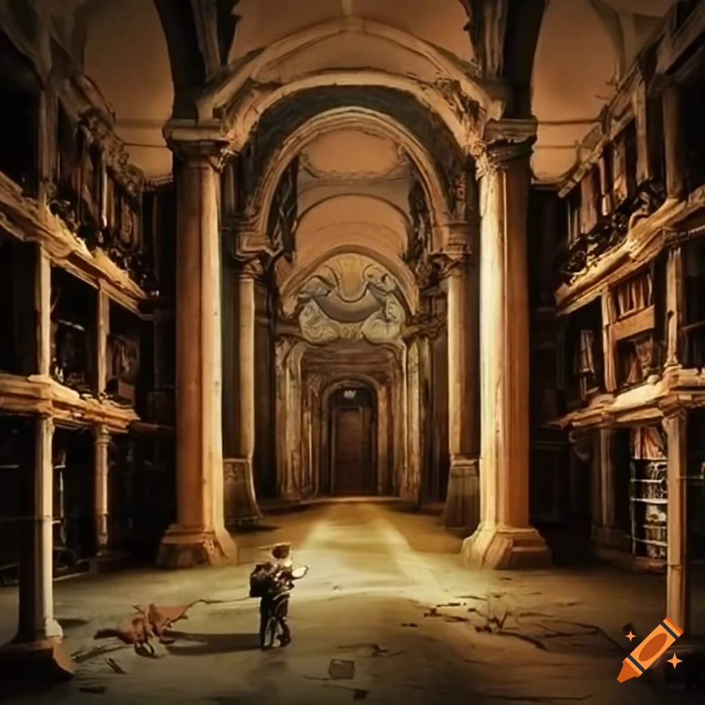 Image of a deserted ancient library
