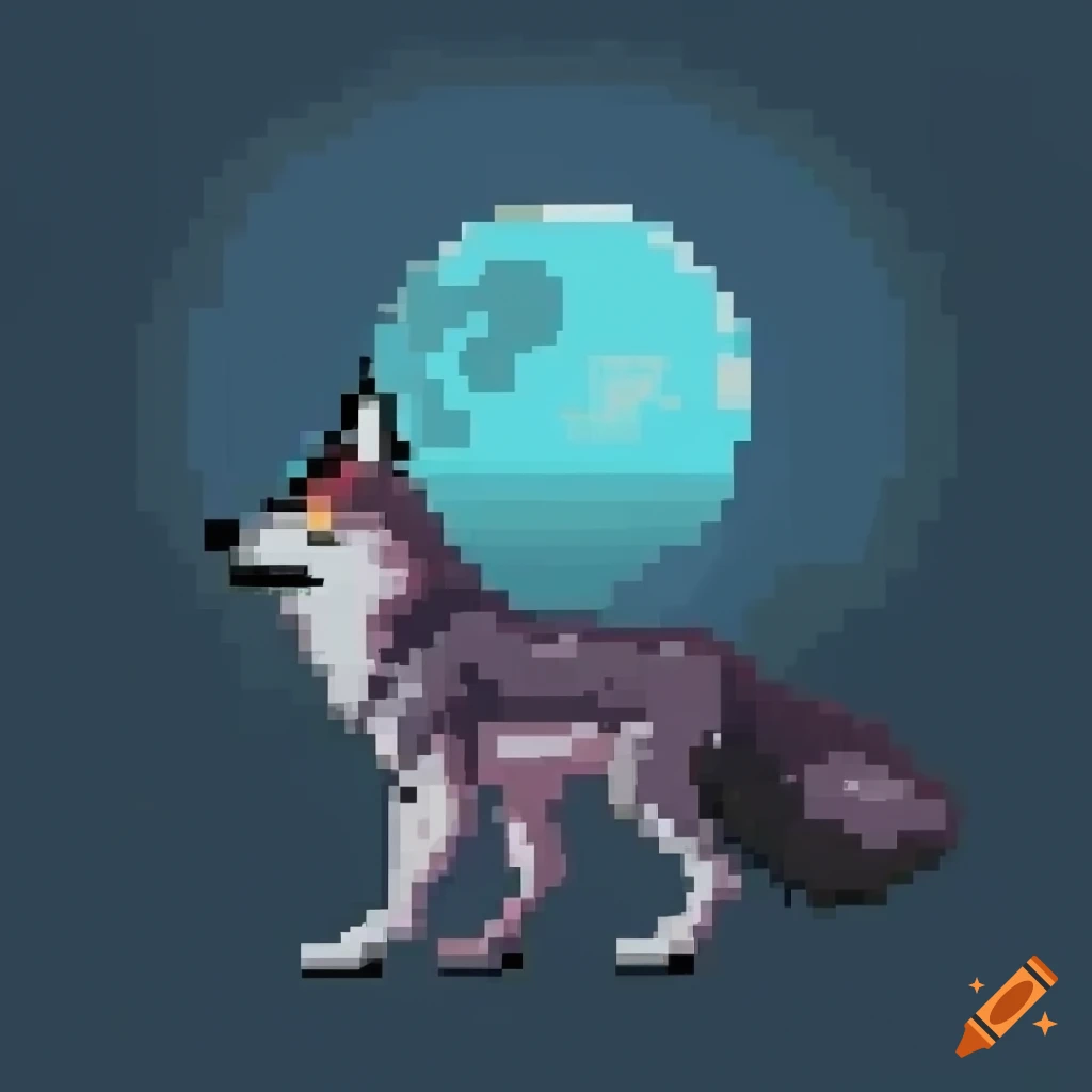 Pixel art of a wolf under the moon on Craiyon