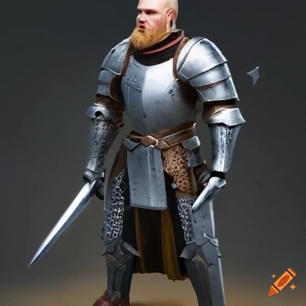 Illustration of a blonde bearded cleric in plate armor with a ...