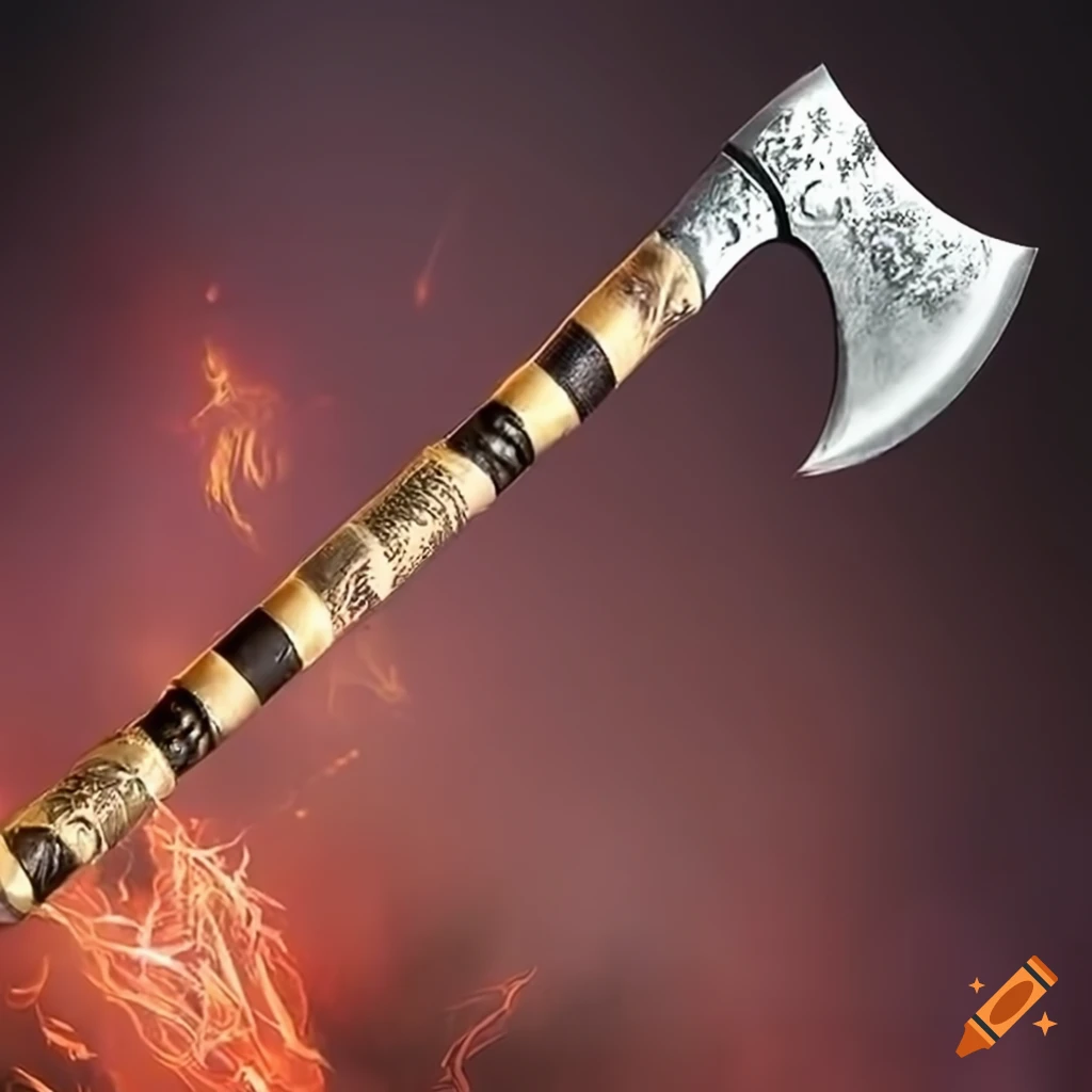 Holy battle axe with a divine glow and vine-covered hilt on Craiyon