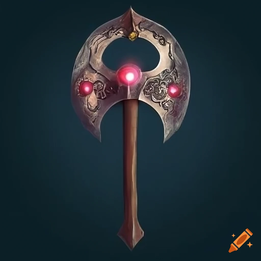 Artistic depiction of a magic battle axe on Craiyon