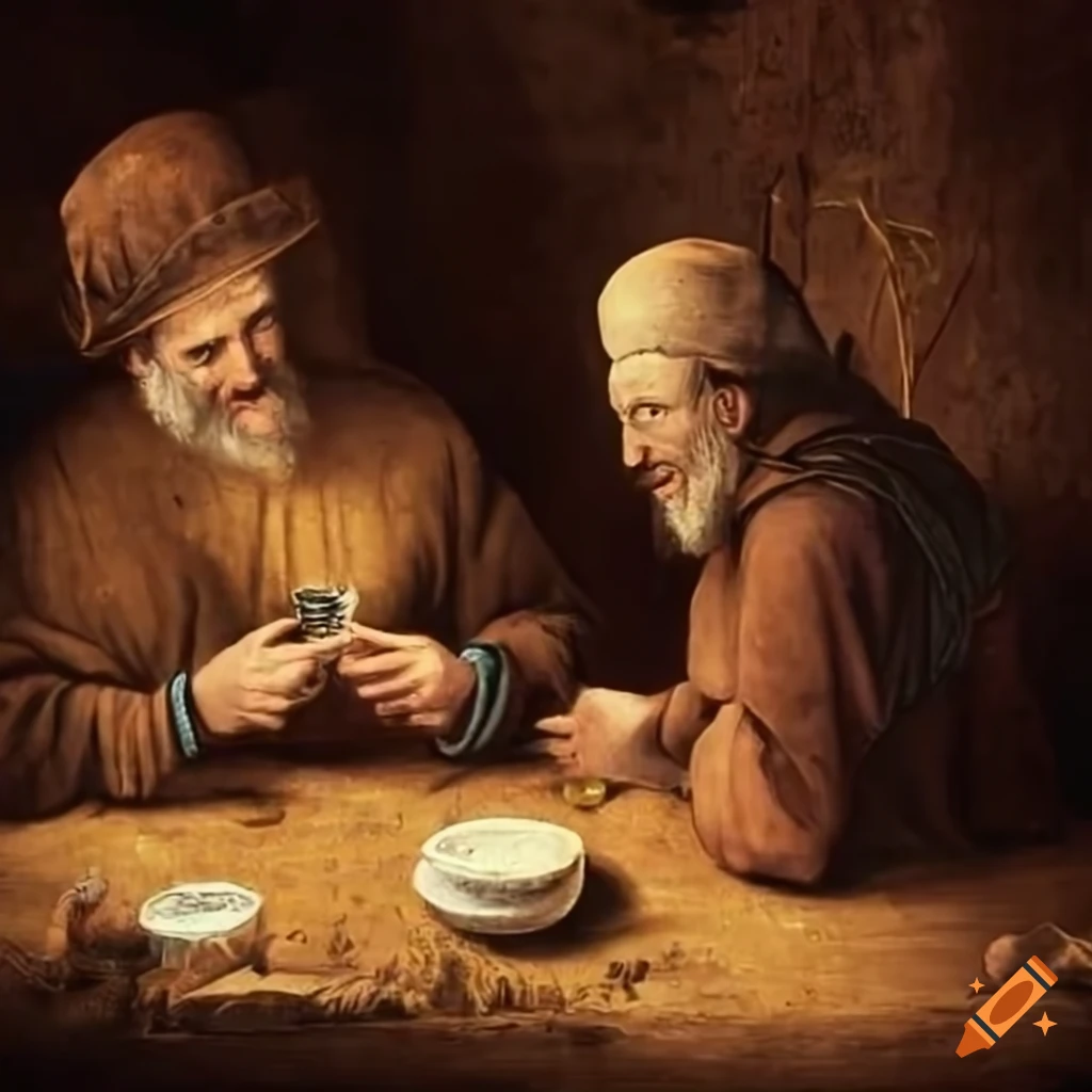 Medieval artwork of two men exchanging money on Craiyon