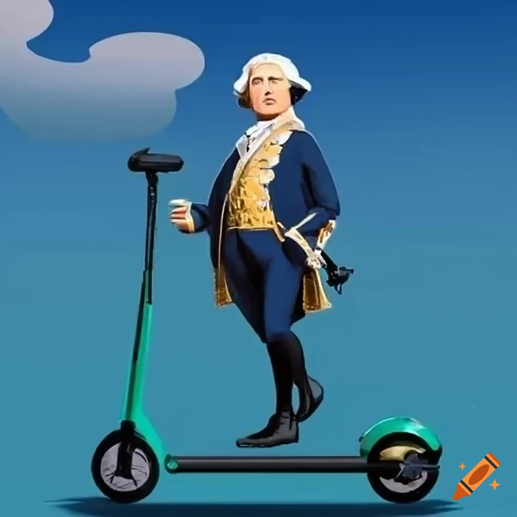 Humorous depiction of general george washington on an electric scooter ...