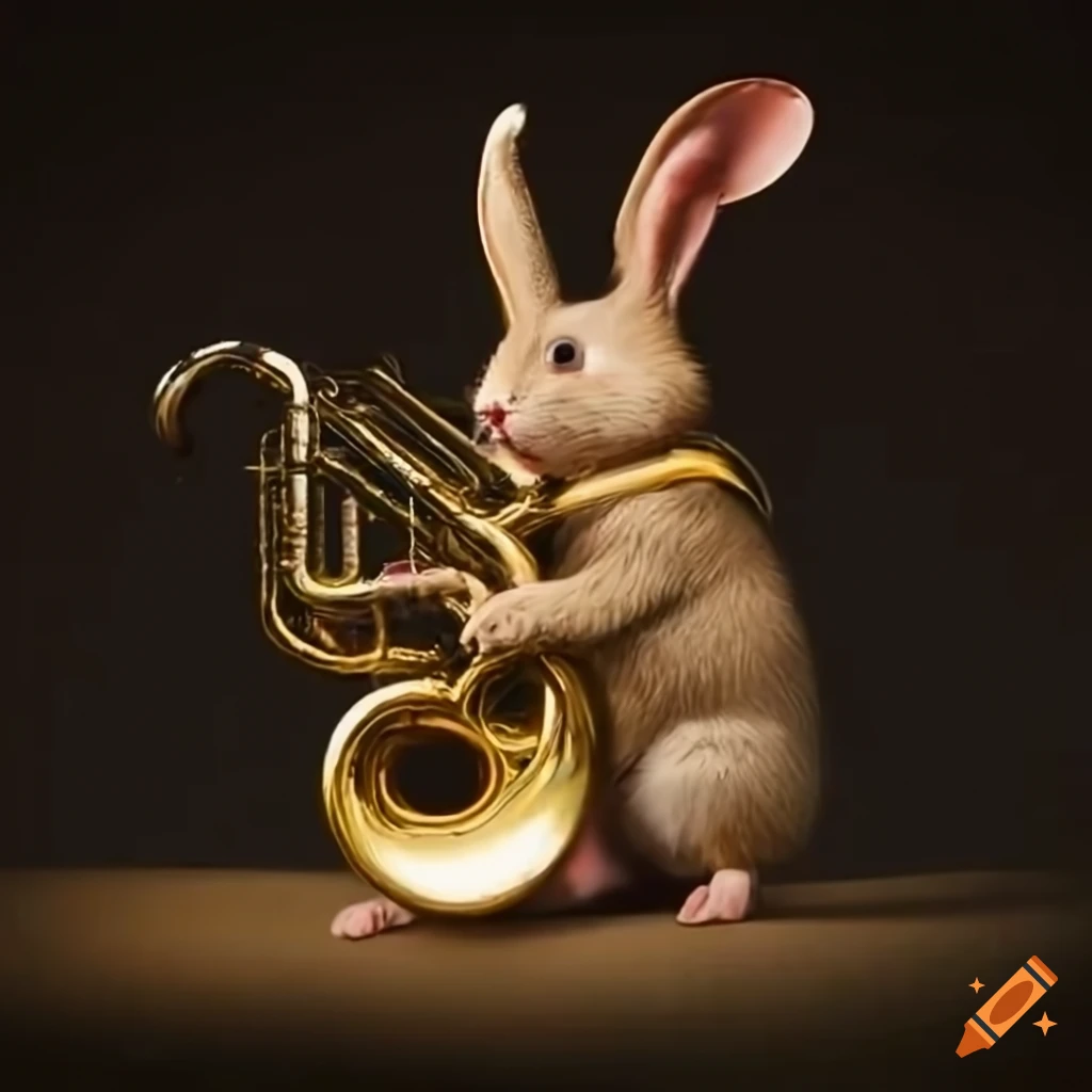 Rabbit playing the tuba on Craiyon