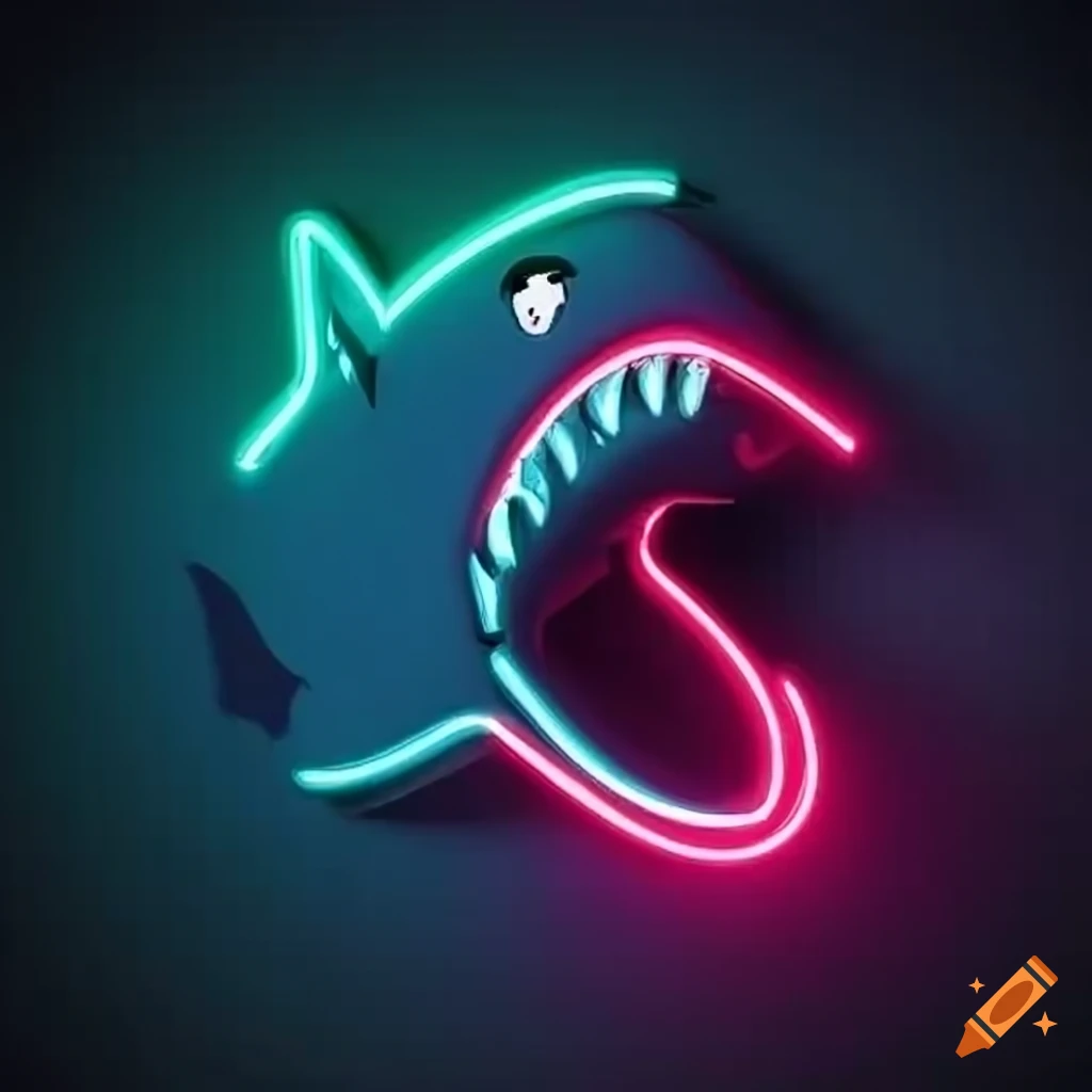 Neon keyboard with shark gaming logo on Craiyon