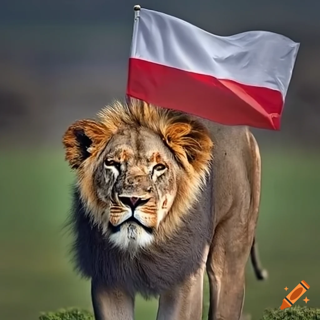 Lion holding polish flag on Craiyon