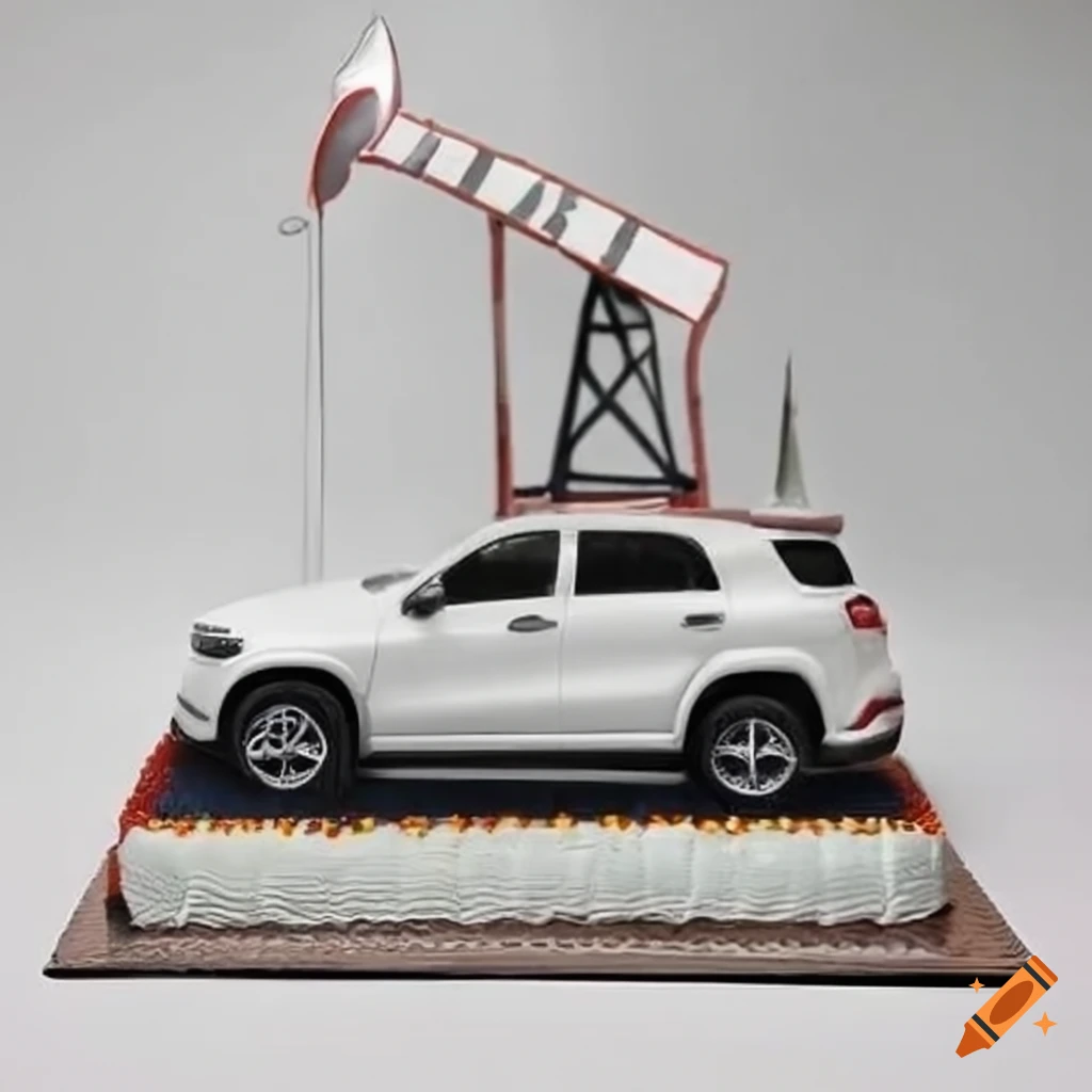 White mercedes gle parked near an oil rig and birthday cake