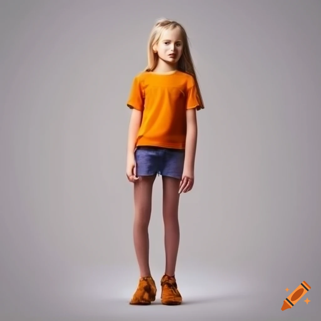 Portrait Of A Cute Blonde Girl In Orange T Shirt