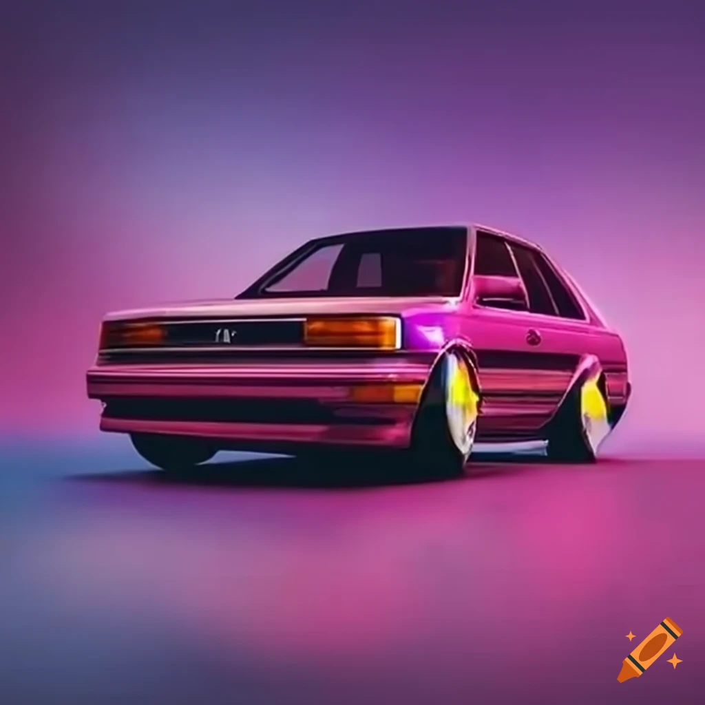 Vibrant 80s ad of a customized toyota camry with candy-themed design