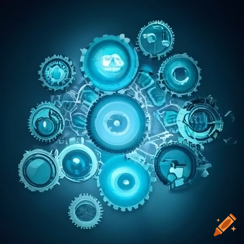 Collage of connected gear icons on Craiyon