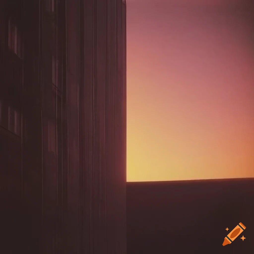 Surreal sunset view of a modernist building