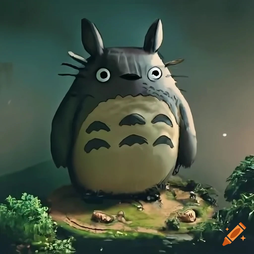 Diorama video game of totoro in a glittery blade runner setting on Craiyon