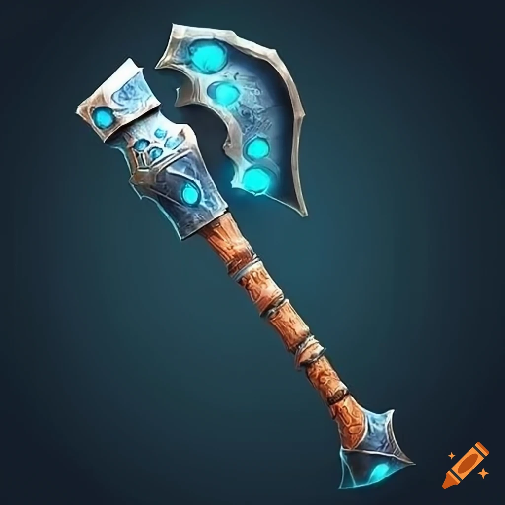 Artistic depiction of a magical symmetric battle axe on Craiyon